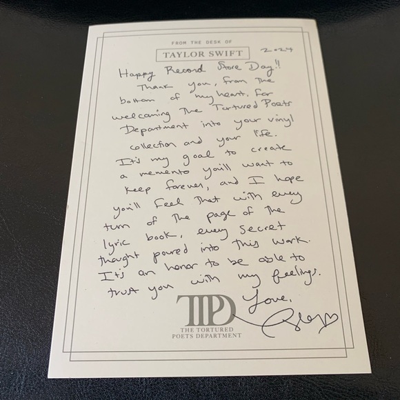 Taylor Swift | Media | Taylor Swift Rsd Note With Ttpd Manuscript ...